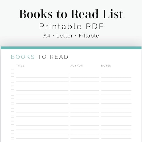Books to Read List Fillable Printable PDF Readers Kit - Etsy