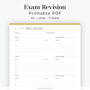 Exam Revision Planner - Fillable - Printable PDF - Student Planner ...