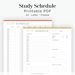 Daily & Weekly Study Schedule Fillable Printable PDF Student Planner ...