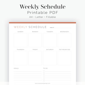Weekly Schedule - Fillable - Printable PDF - Academic Planner ...