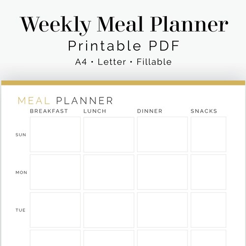 Weekly Meal Planner sunday or Monday Start Fillable - Etsy