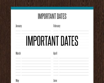 Important Dates Organizer Fillable Printable PDF | Etsy