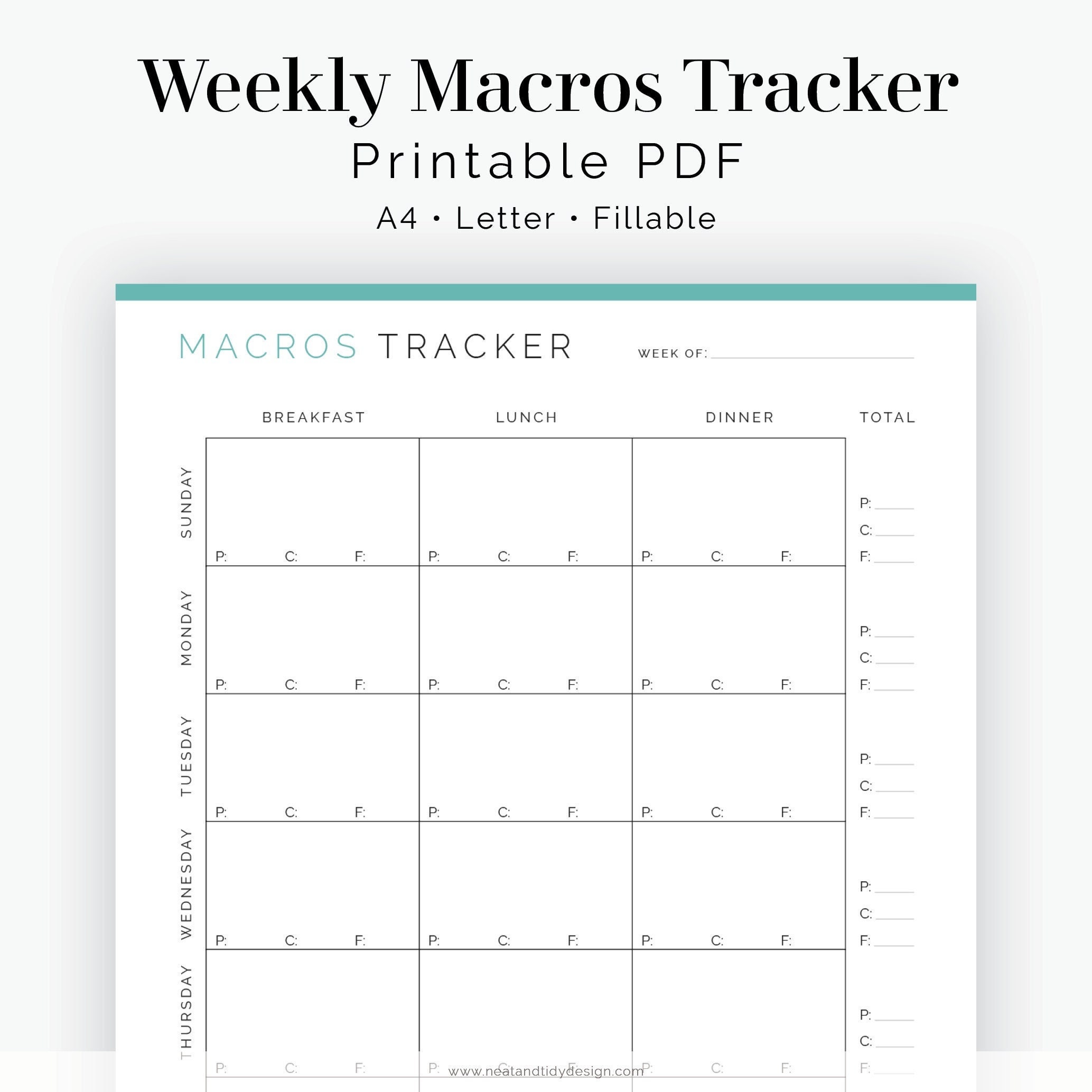 Weekly Macros Tracker - Fillable - Printable PDF - Weekly Food Log ...