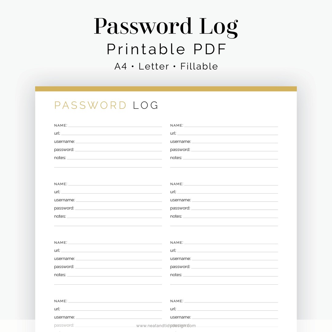 Password Log - 2 Layouts - Printable, Fillable PDF - Password Tracker ...