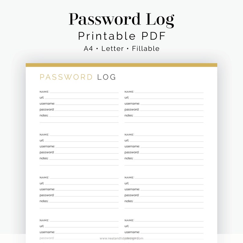 Password Log 2 Layouts Printable Fillable PDF Password - Etsy
