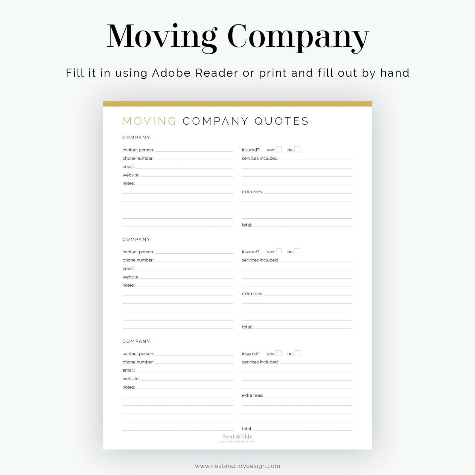Moving Planner Kit (11 Documents) - Fillable - Printable PDF ...