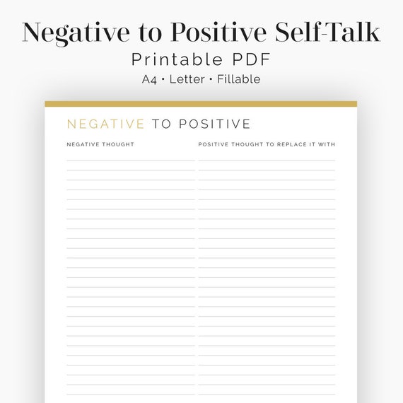 Negative to Positive Self-Talk Fillable Printable PDF | Etsy