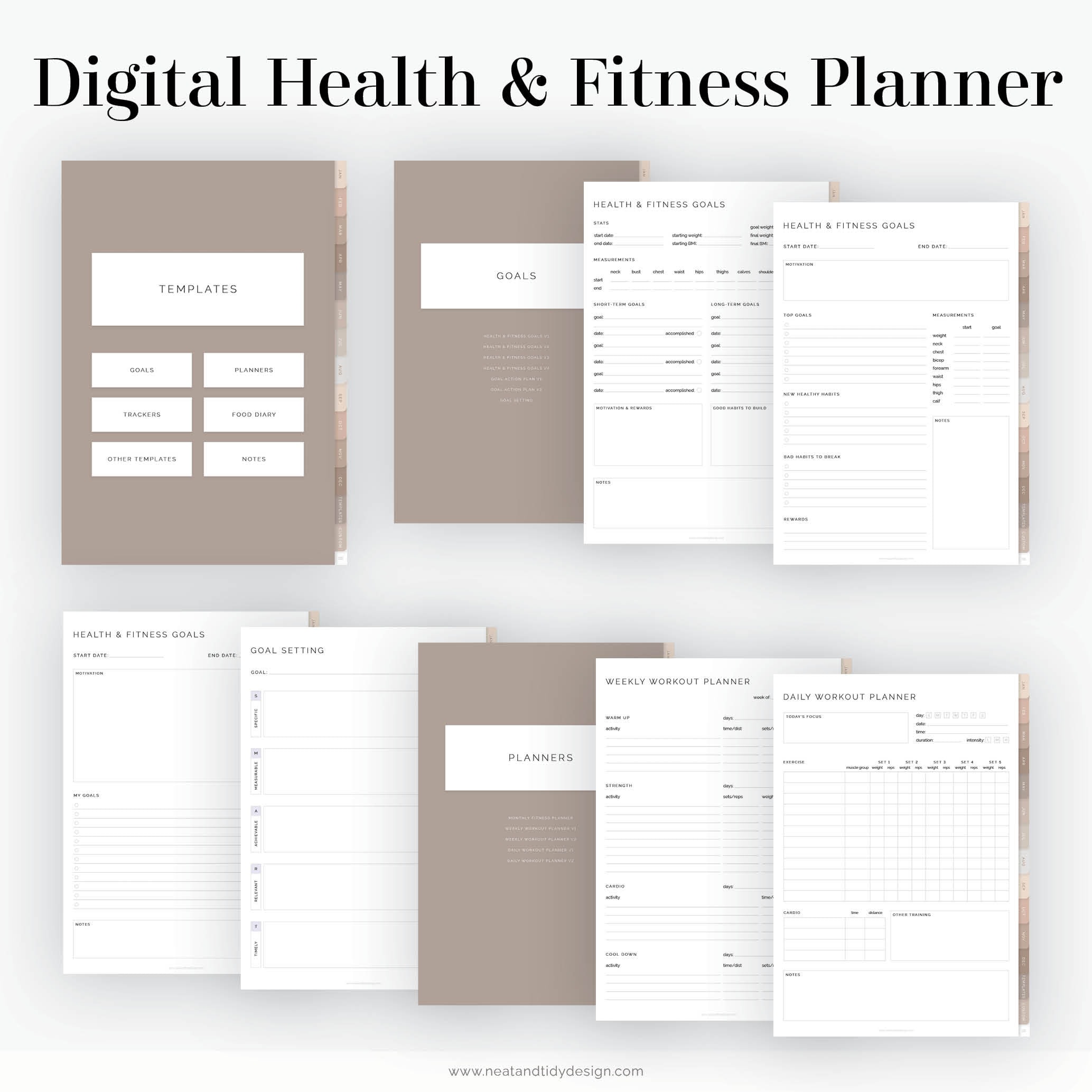 Digital Health & Fitness Planner for Goodnotes portrait Hyperlinked ...
