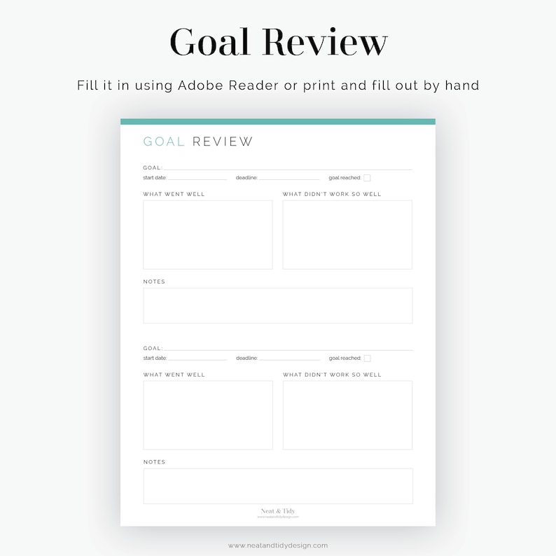 Goal Review 2 Layouts Fillable Printable PDF New Year Resolution, Goal ...