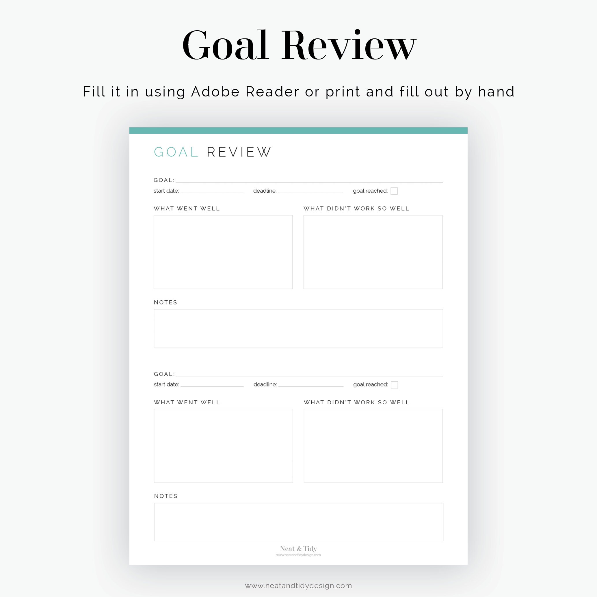 Goal Review 2 Layouts Fillable Printable PDF New Year Resolution, Goal ...