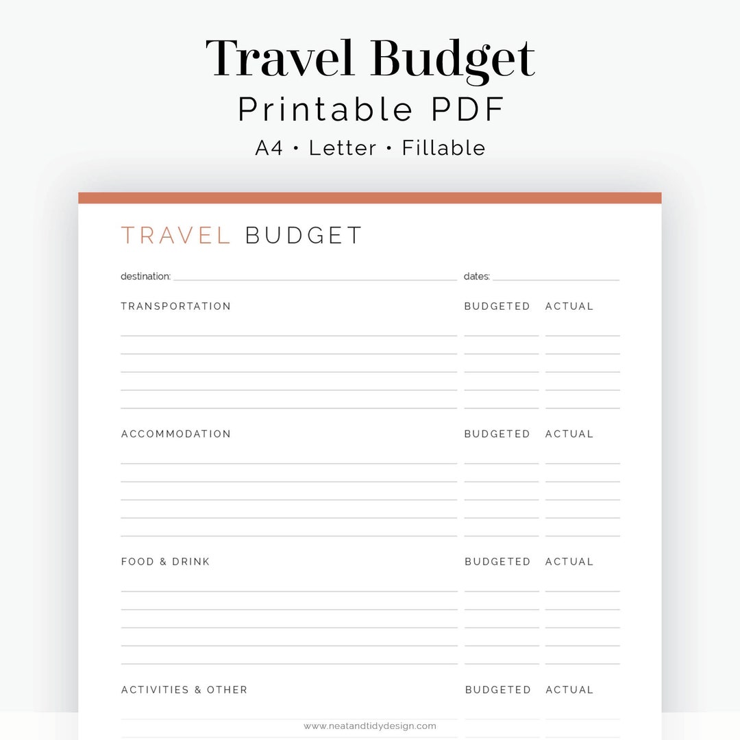 Travel Budget - Fillable - Travel Planner, Vacation Planner, Travel ...