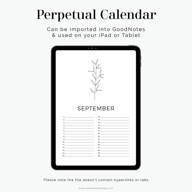 Printable Perpetual Wall Calendar (floral Illustration) - Printable PDF ...
