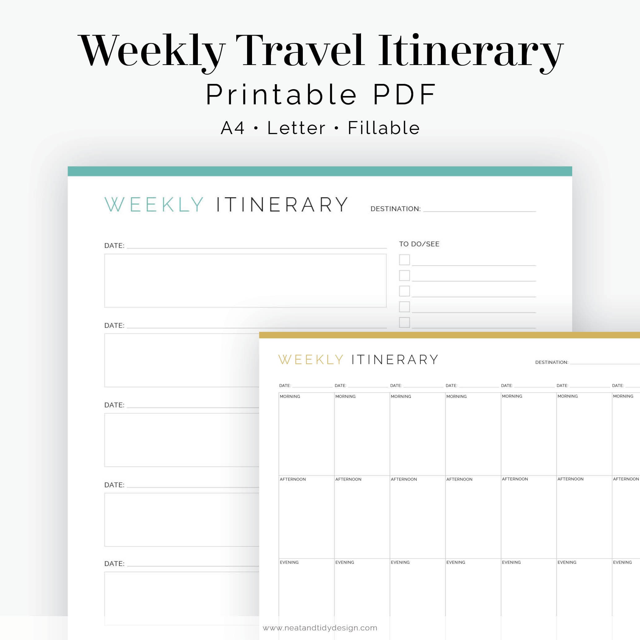 Weekly Travel Itinerary Planner Fillable Travel Planner, Vacation ...