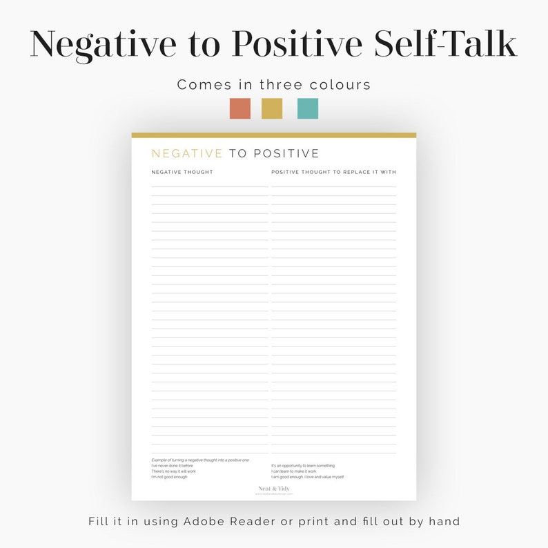 Negative to Positive Self-talk Fillable Printable PDF - Etsy