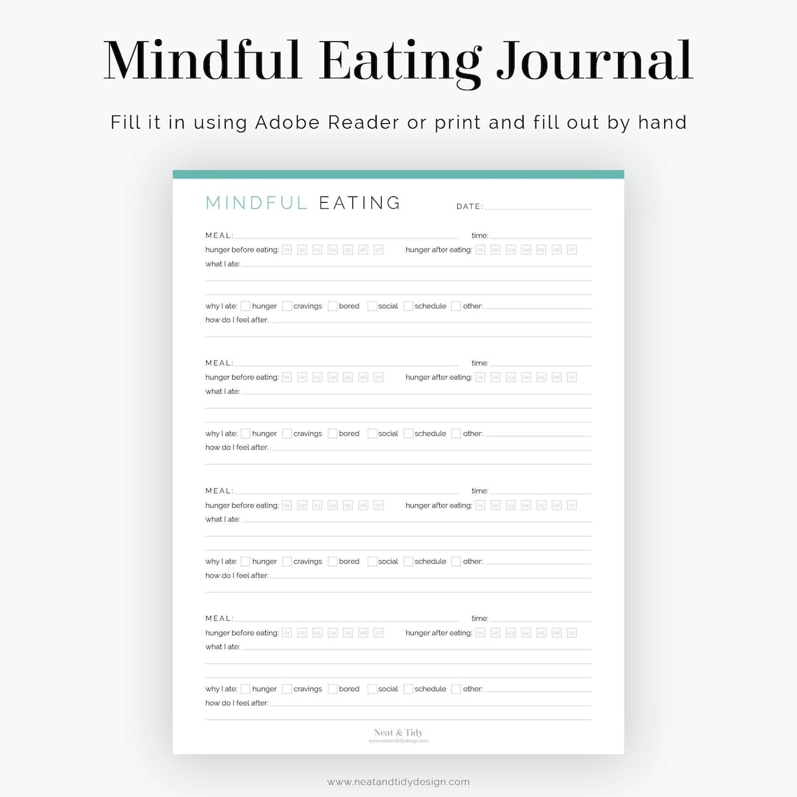 Mindful Eating Journal Fillable Printable PDF Daily Food Journal Health ...