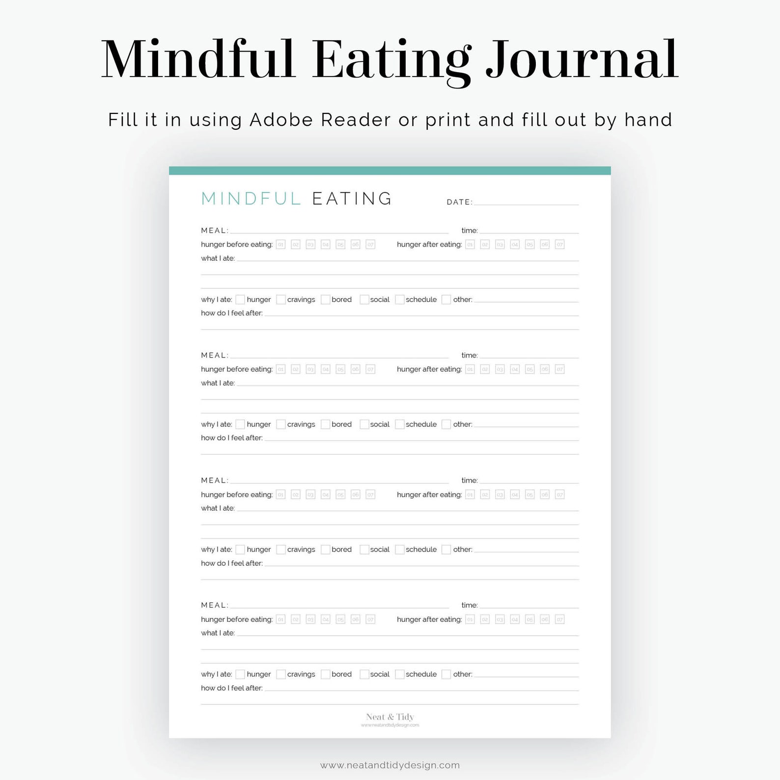 Mindful Eating Journal Fillable Printable PDF Daily Food Journal Health ...