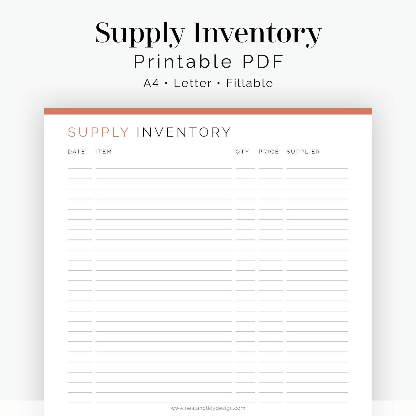 Supply Inventory Log - Fillable - Printable PDF - Business Planner ...