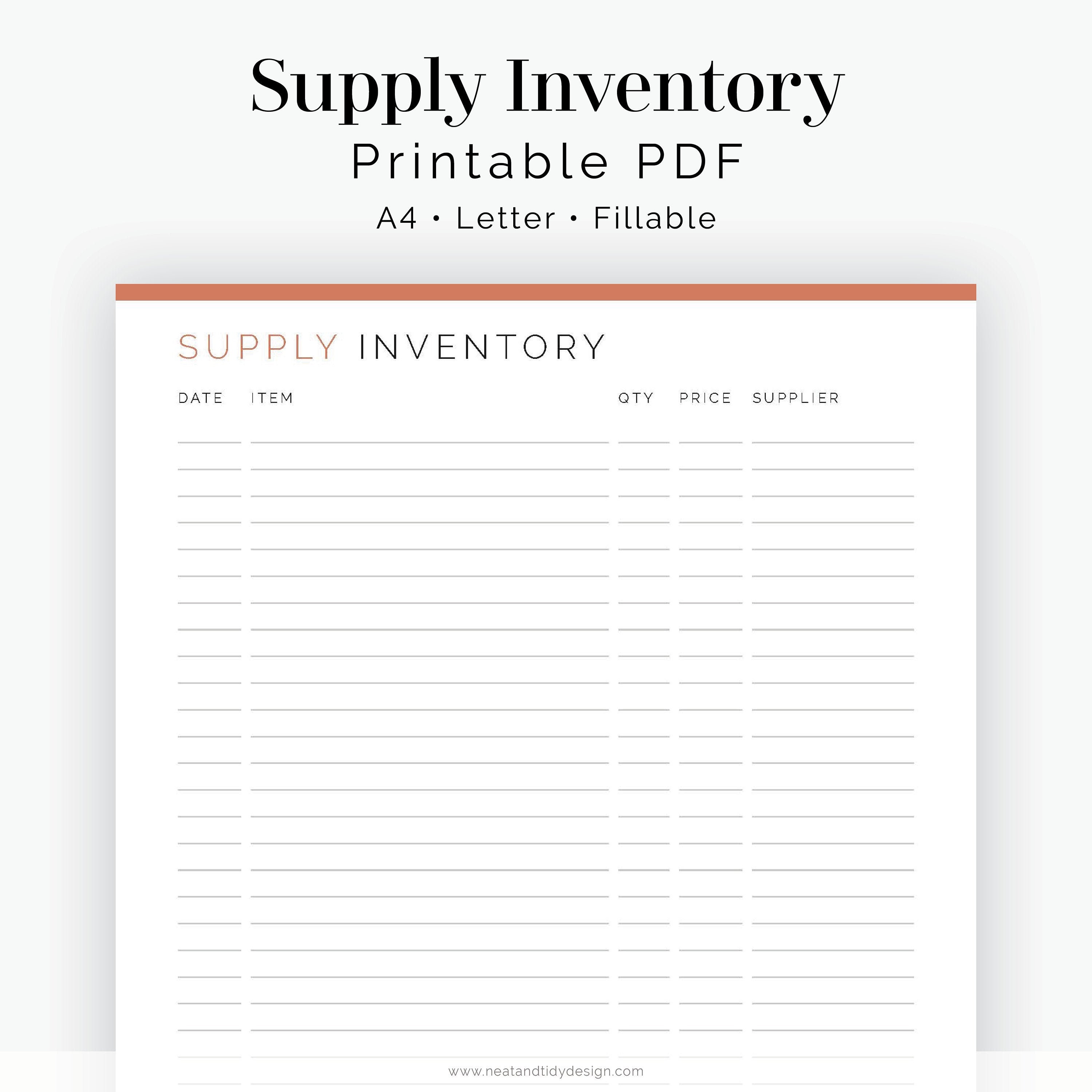 Supply Inventory Log - Fillable - Printable PDF - Business Planner ...