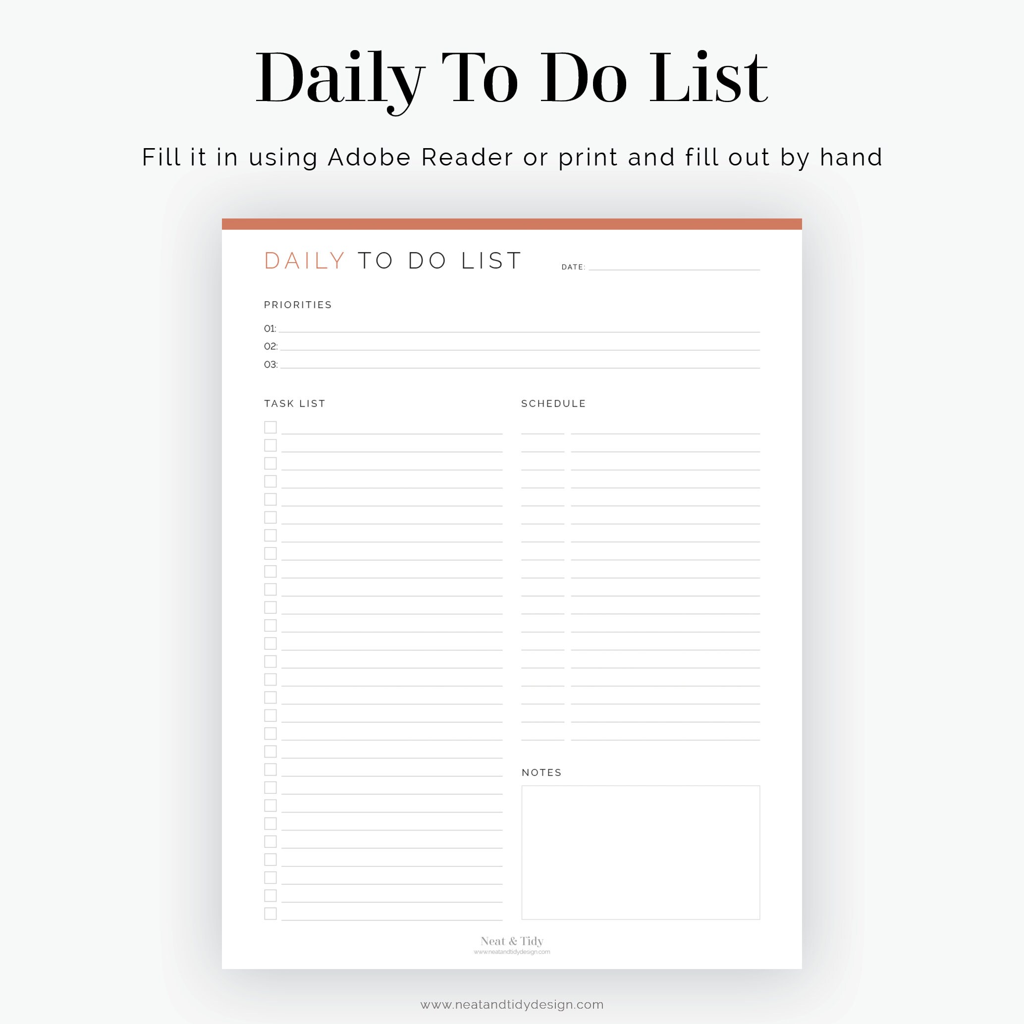 Daily to Do List 2 Layouts Fillable Printable PDF Task Management ...