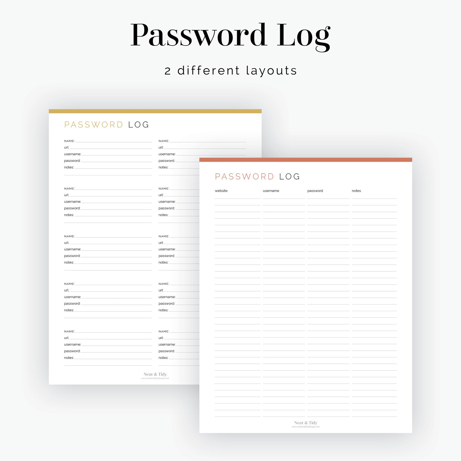 Password Log - 2 Layouts - Printable, Fillable PDF - Password Tracker ...