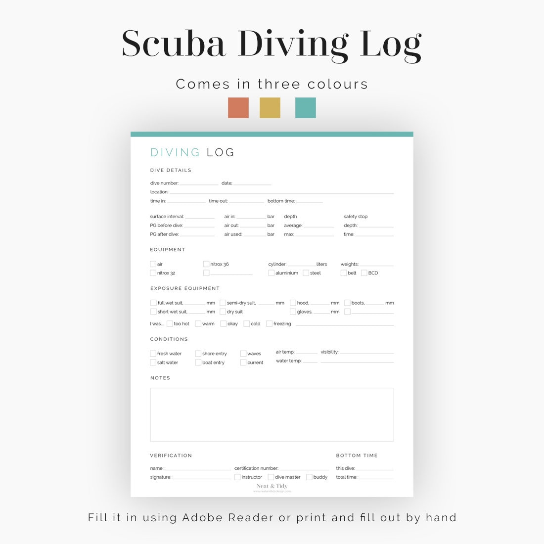 Scuba Diving Log - Fillable - Divers Log Book - Printable ...