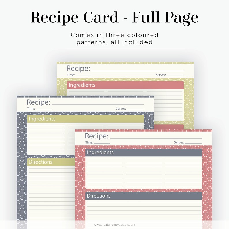 Recipe Card, Full Page - Fillable - Instant Download - Printable PDF - Etsy