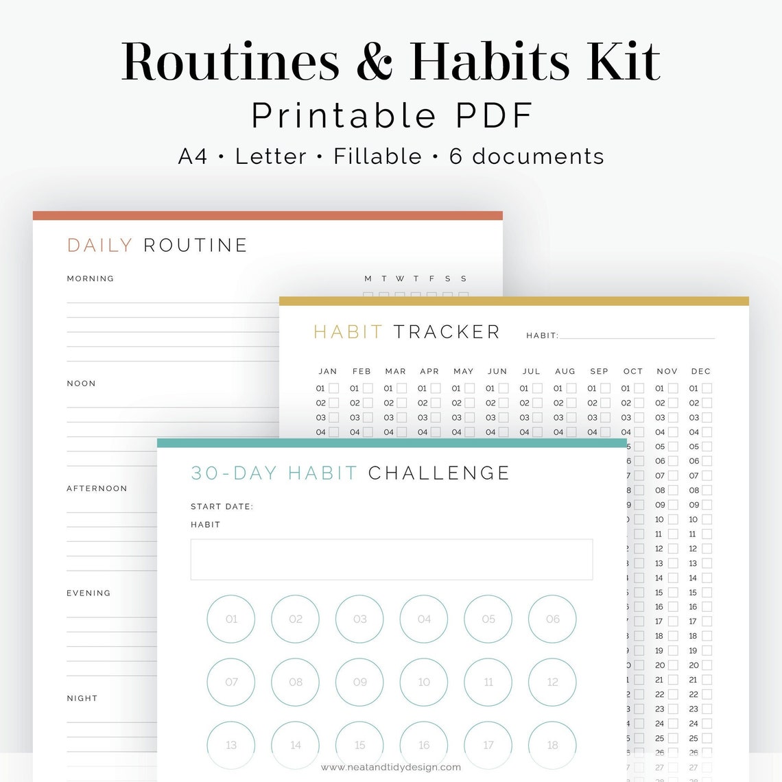 Routines & Habits Kit 6 Documents Fillable Printable PDF - Etsy