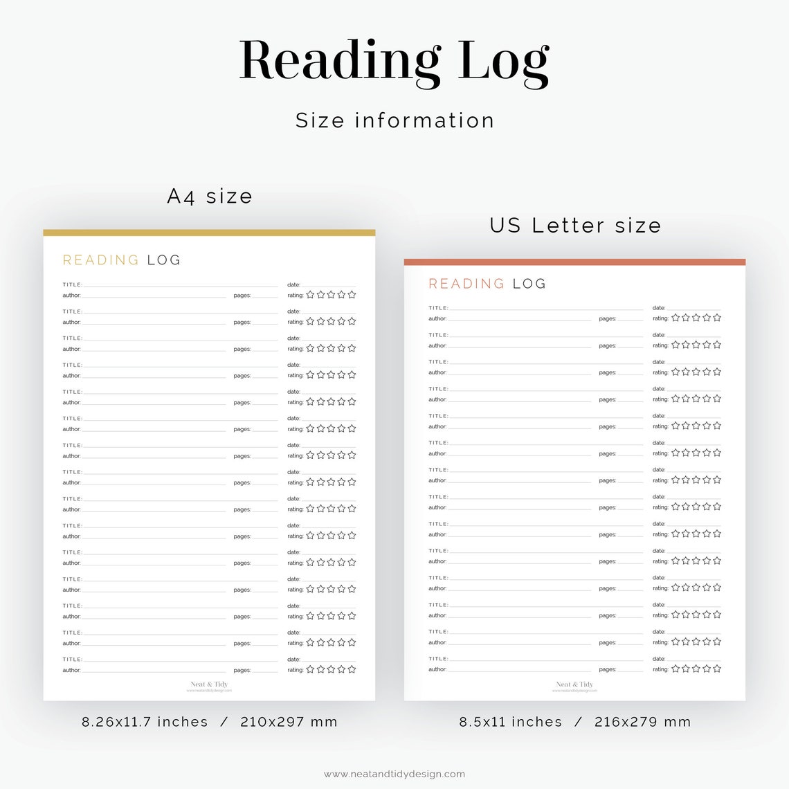Reading Log, Books Read Log (2 Layouts) - Fillable - Printable PDF ...