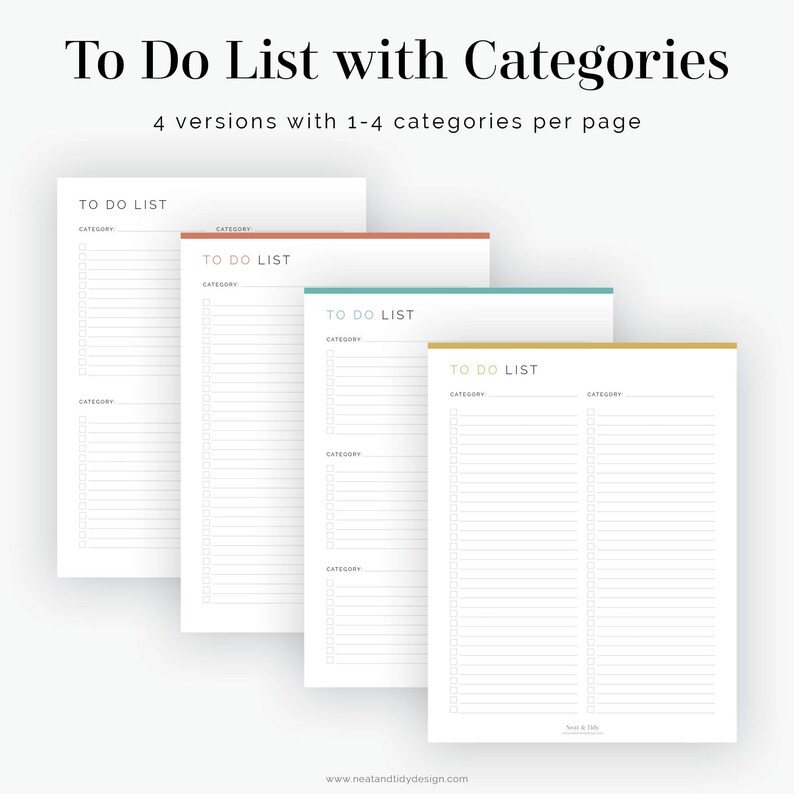 To Do List With Categories (4 Versions) - Fillable - Printable PDF ...
