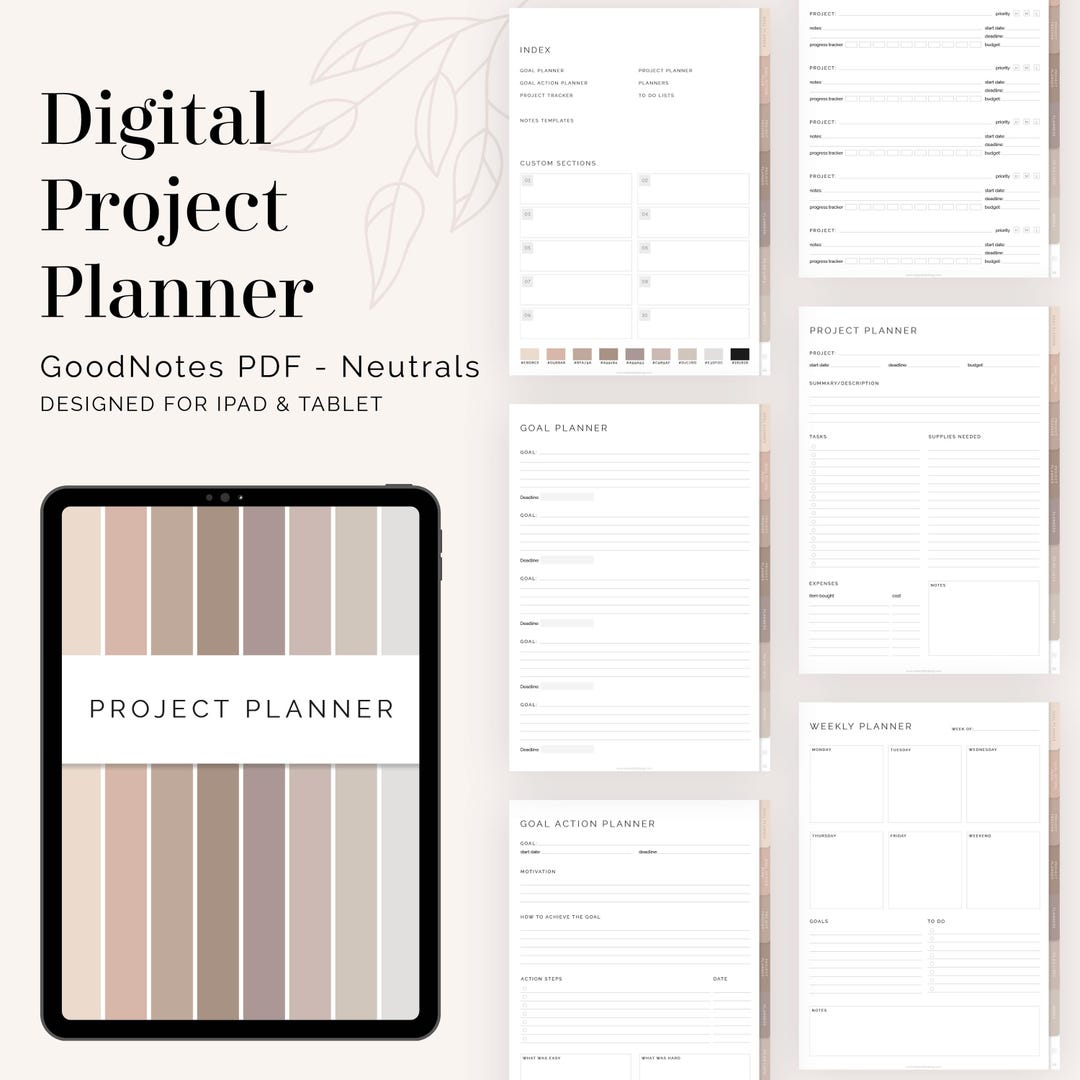 Digital Project Planner for Goodnotes (neutrals) - Hyperlinked Tabs ...