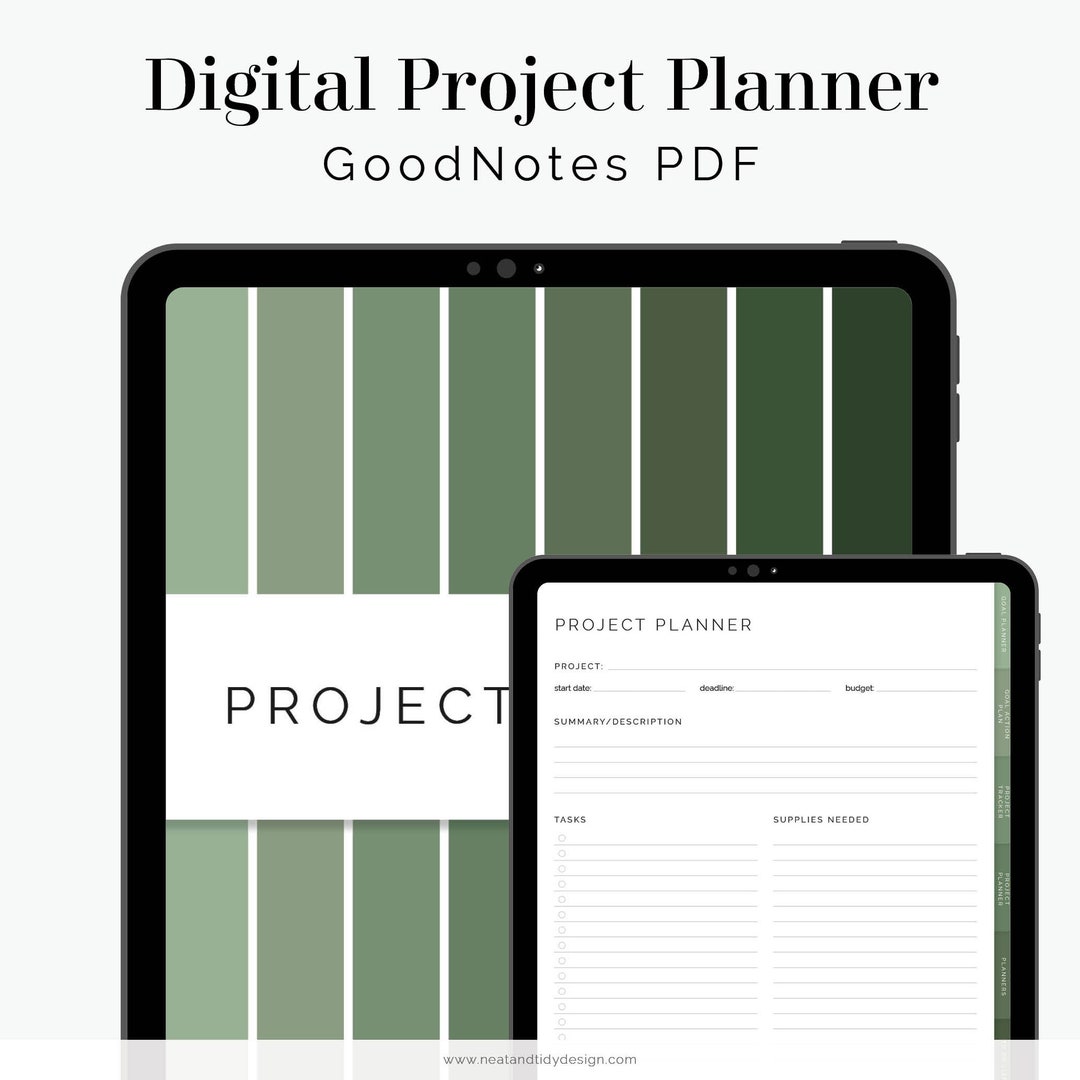 Digital Project Planner for Goodnotes (green) - Hyperlinked Tabs ...