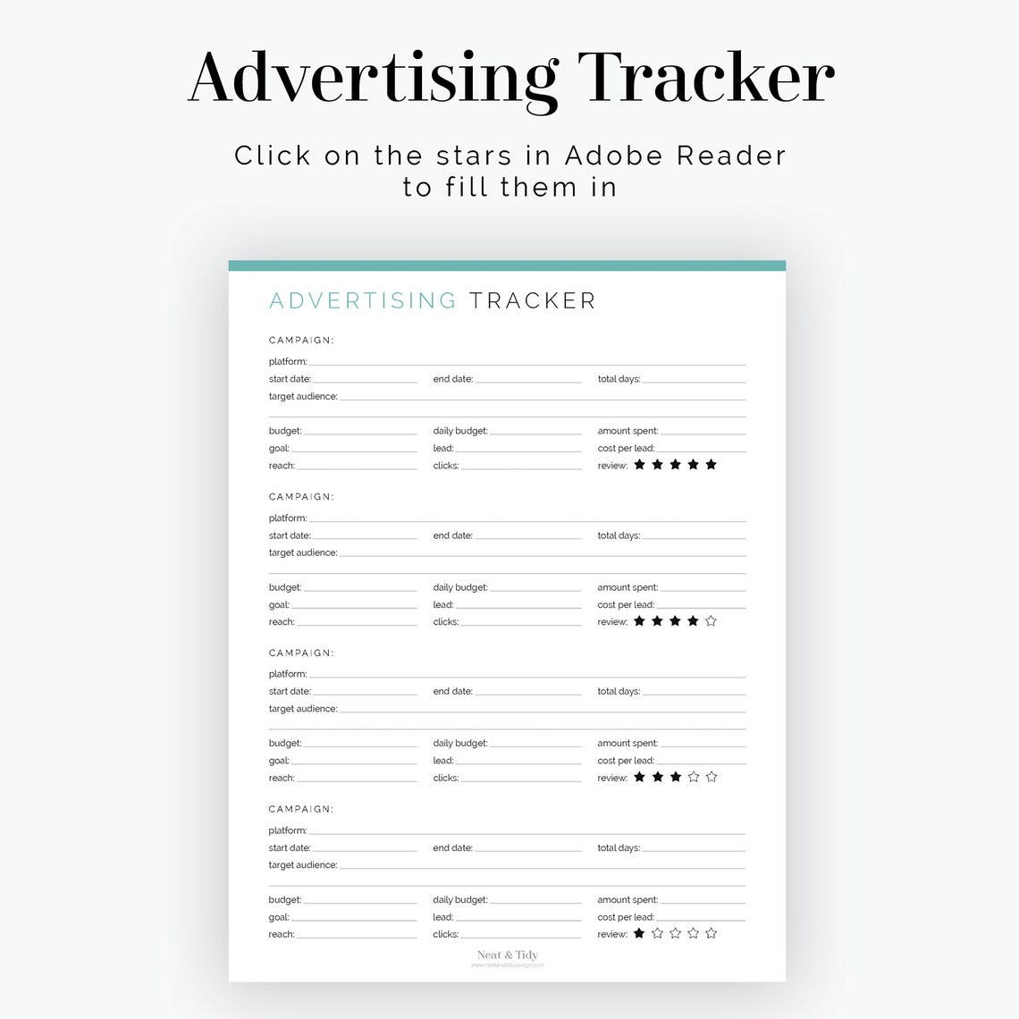 Advertising Tracker Fillable Printable PDF Business Planner, Blog ...