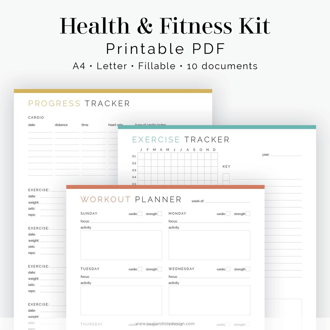 Health & Fitness Kit 10 Documents Fillable Printable PDF - Etsy