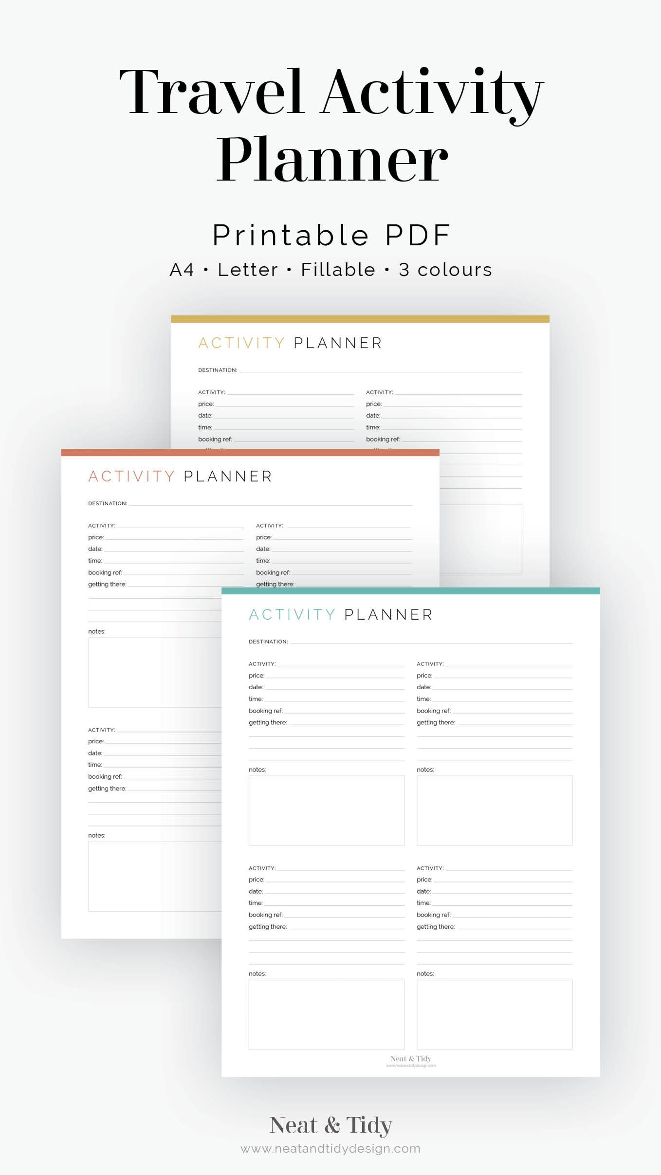 Travel Activity Planner Fillable Travel Planner, Vacation Planner ...