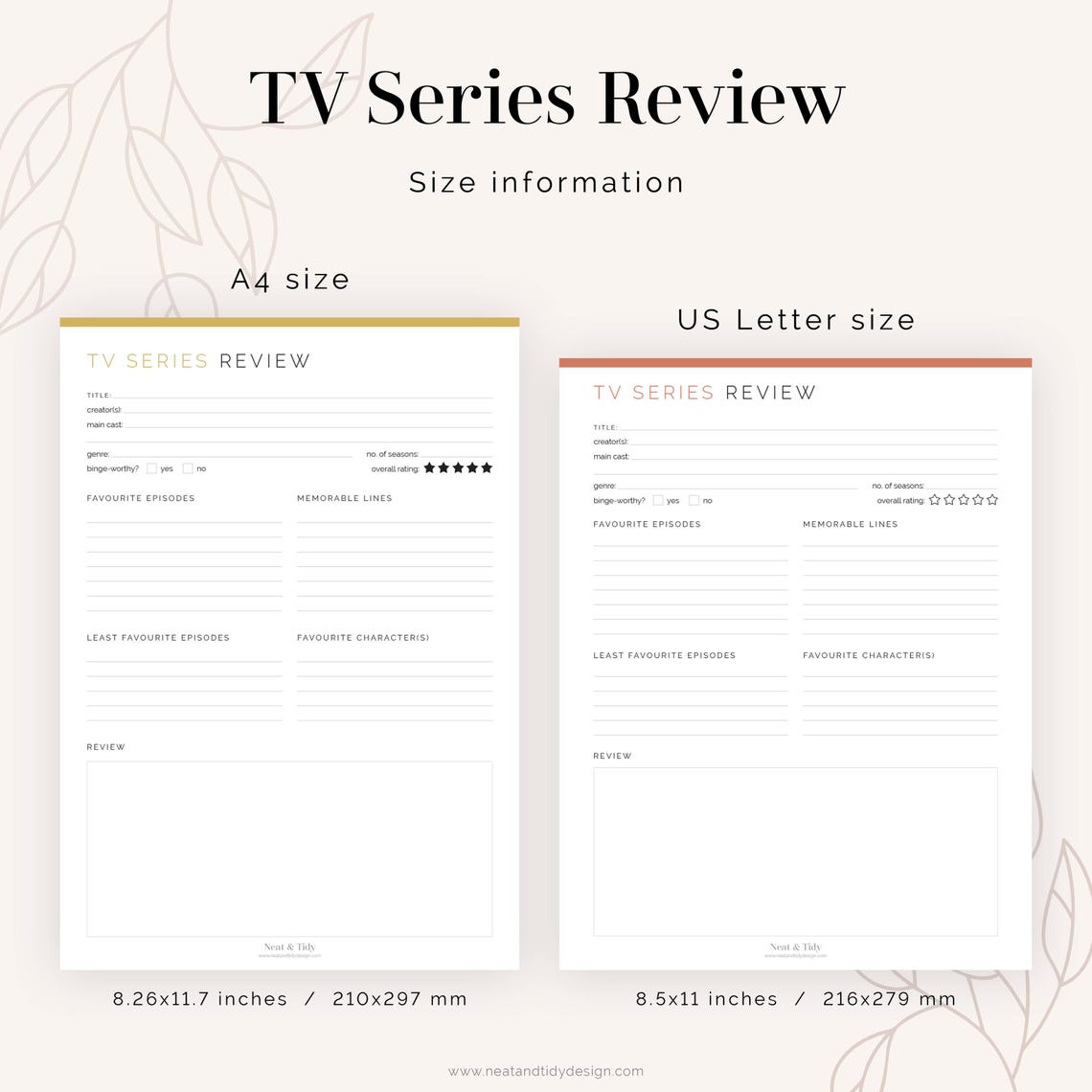 TV Show/series Review Template | Printable and Fillable Series Rating ...