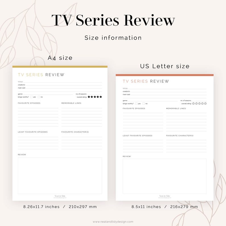 TV Show/series Review Template | Printable and Fillable Series Rating ...