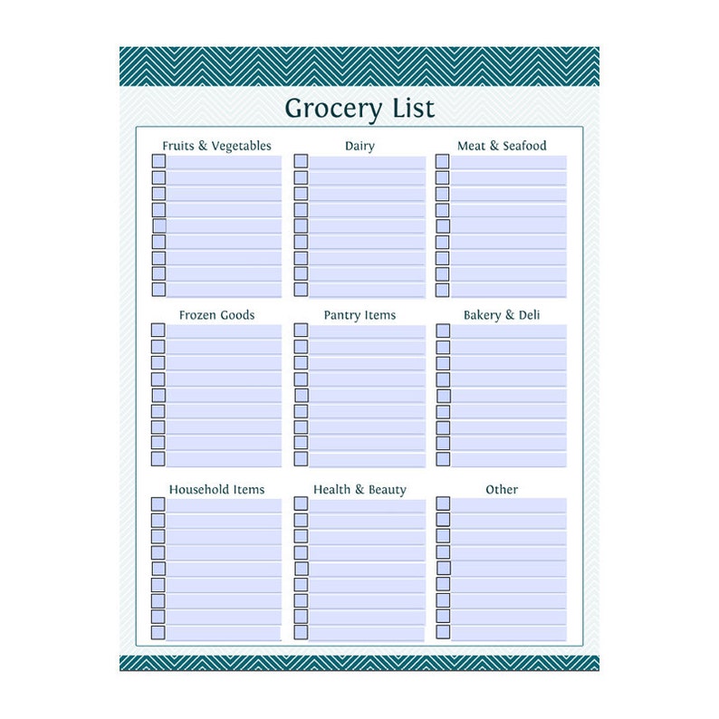 Grocery Shopping List With Categories Chevron Fillable Etsy