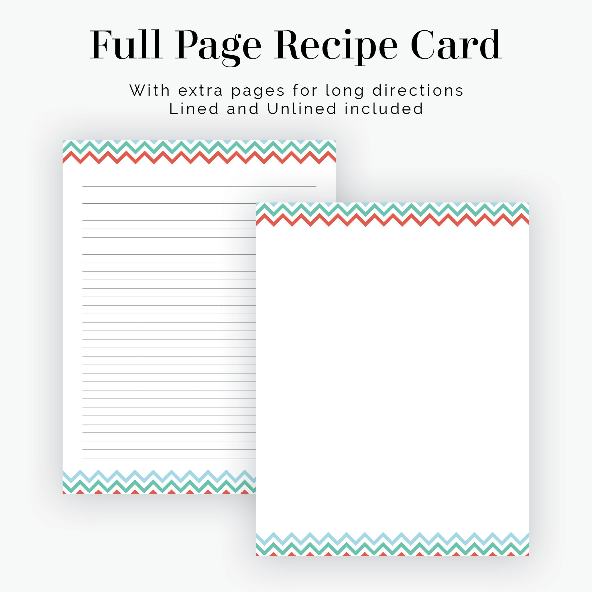 Recipe Card Full Page Colourful Chevron Fillable - Etsy
