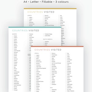 Countries Visited Checklist - Fillable - Travel Planner, Vacation ...