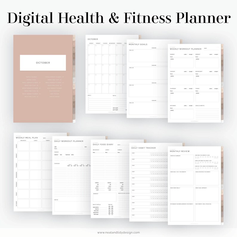 Digital Health & Fitness Planner for Goodnotes portrait Hyperlinked ...