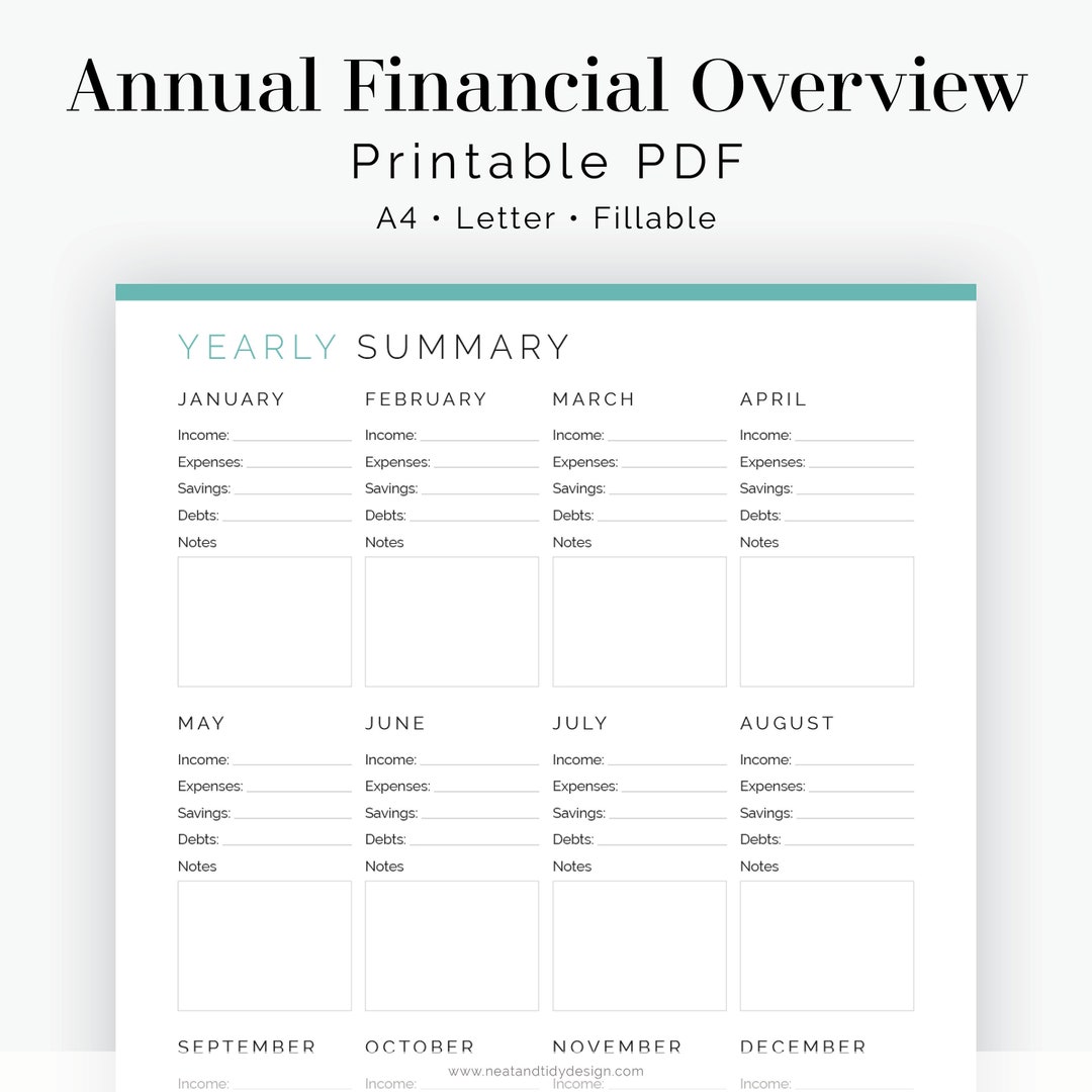 Yearly Financial Overview - Fillable - Printable PDF - Finance Planner ...