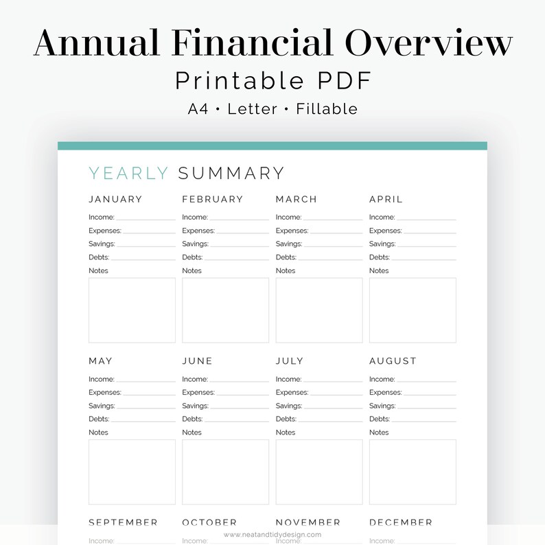 Yearly Financial Overview Fillable Printable PDF Finance Planner Home ...