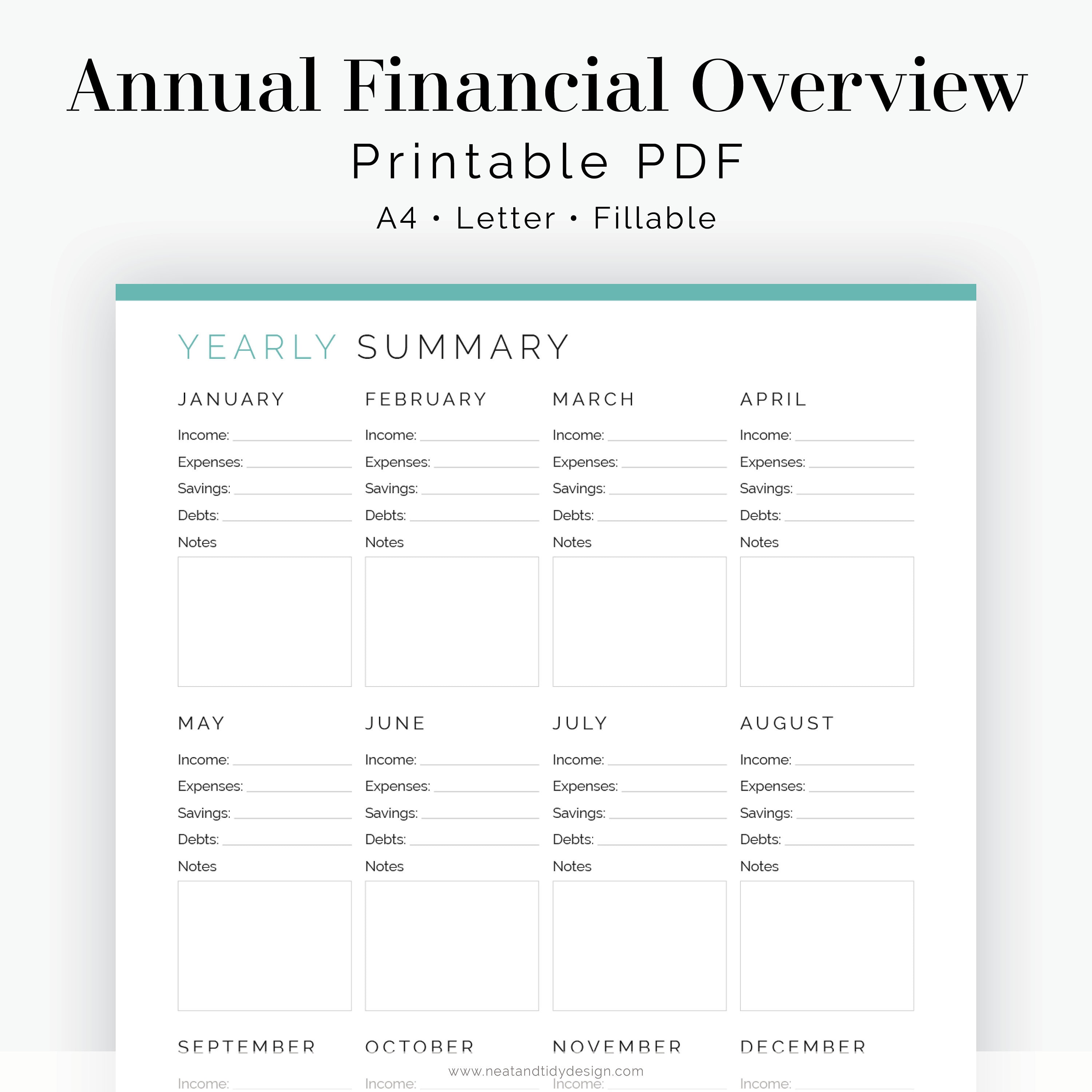 Yearly Financial Overview Fillable Printable PDF Finance Planner Home ...