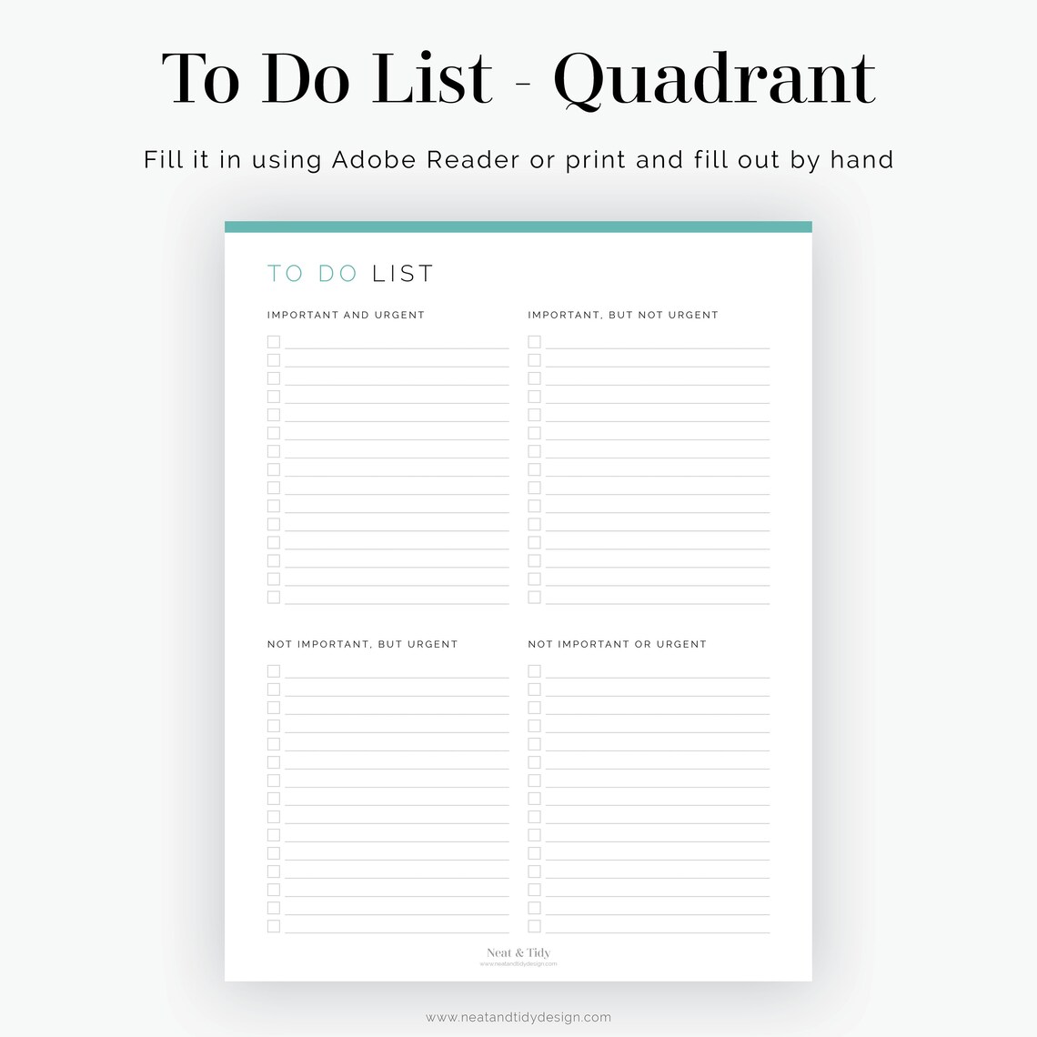 Quadrant to Do List 2 Layouts Fillable Printable PDF Task Management ...