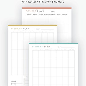 Monthly Fitness Plan - Fillable - Printable PDF - Exercise Calendar ...