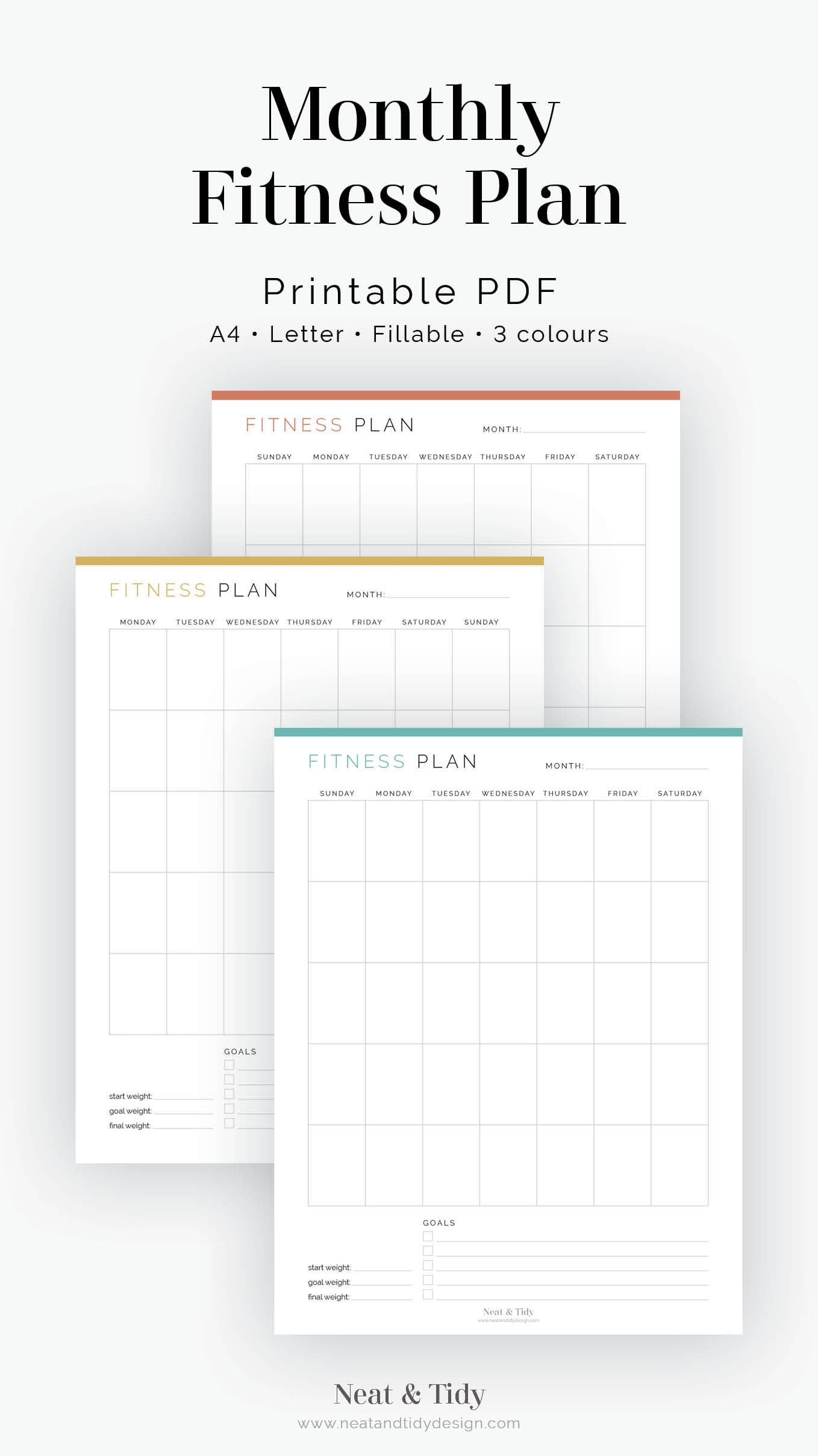 Monthly Fitness Plan Fillable Printable PDF Exercise Calendar, Workout ...