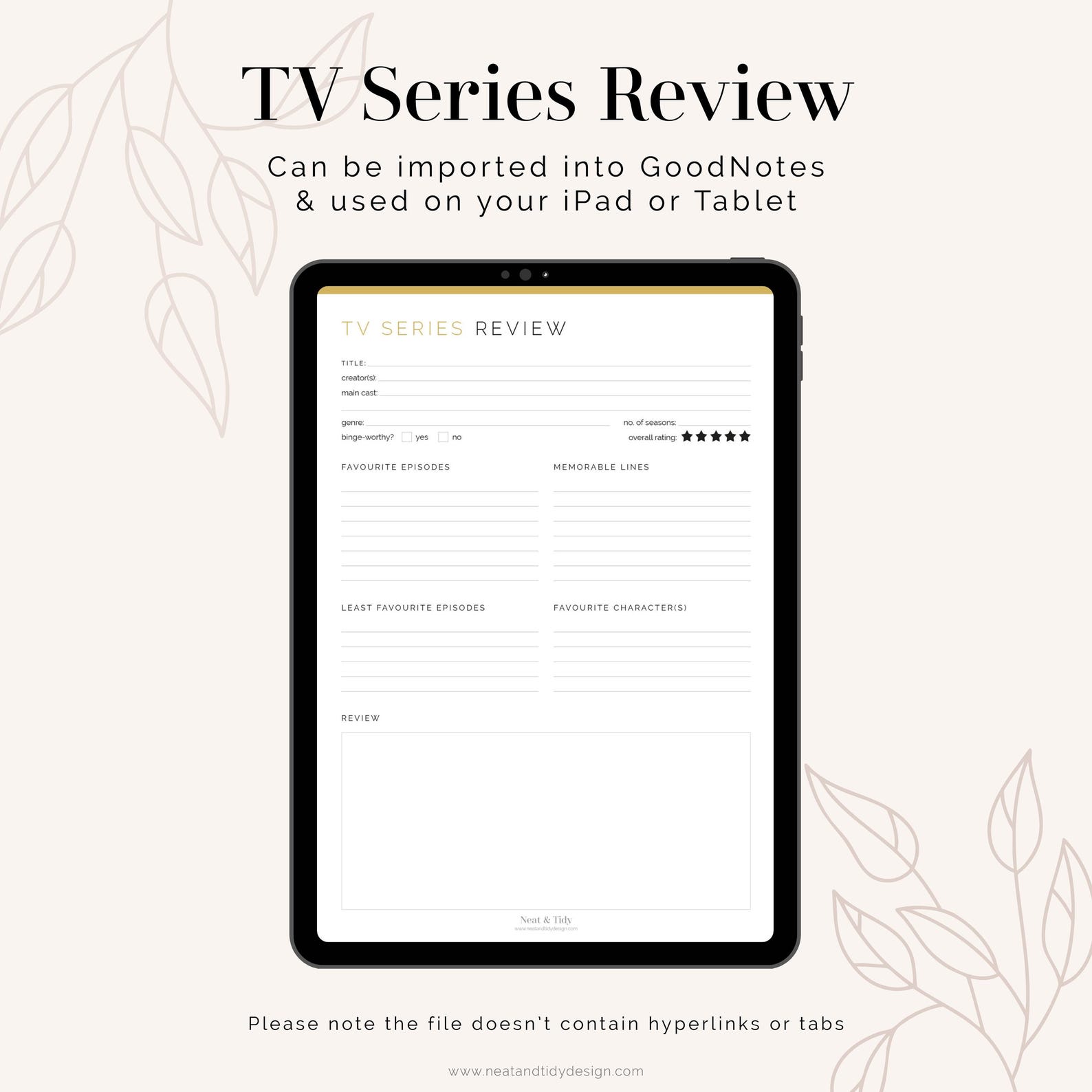 TV Show/series Review Template | Printable and Fillable Series Rating ...