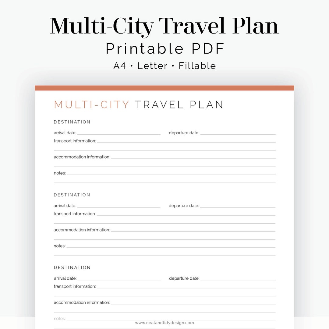 Multi-city Travel Plan - Fillable - Travel Planner, Vacation Planner ...