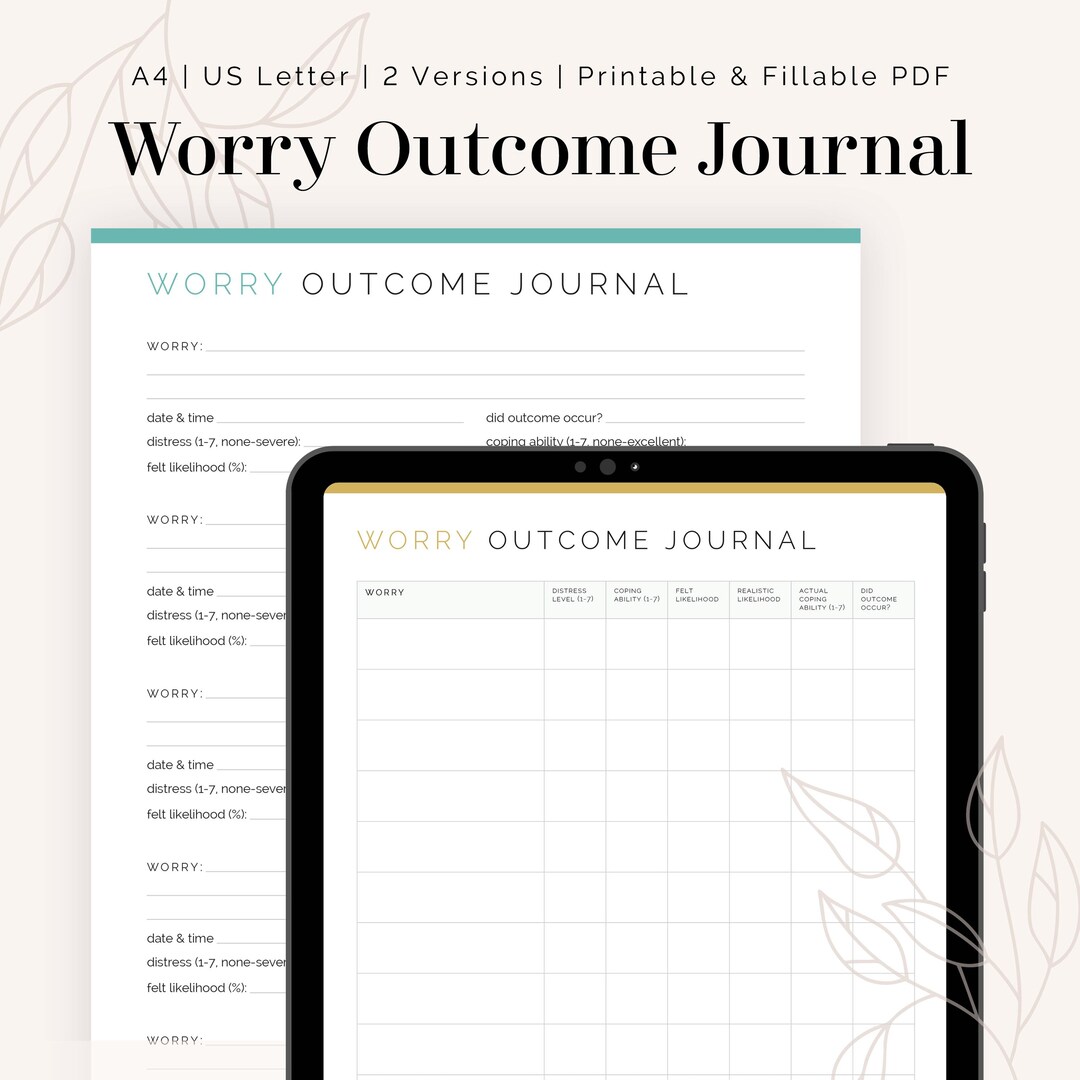 Worry Outcome Journal: Anxiety Reflection Log, Mental Health Tracker ...