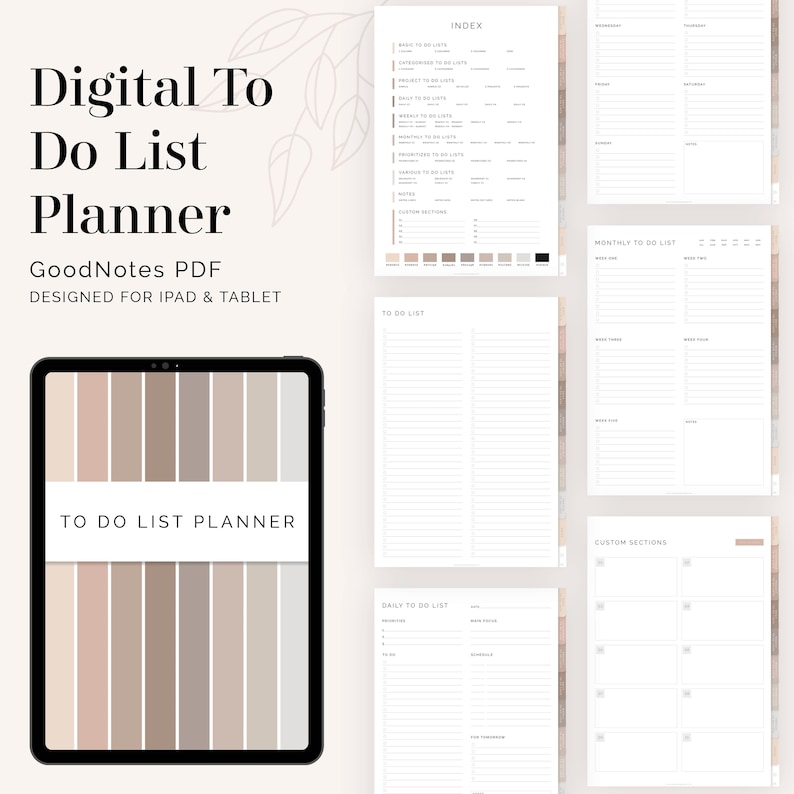 Digital to Do List Planner for Goodnotes & Notability, Neutral Task ...